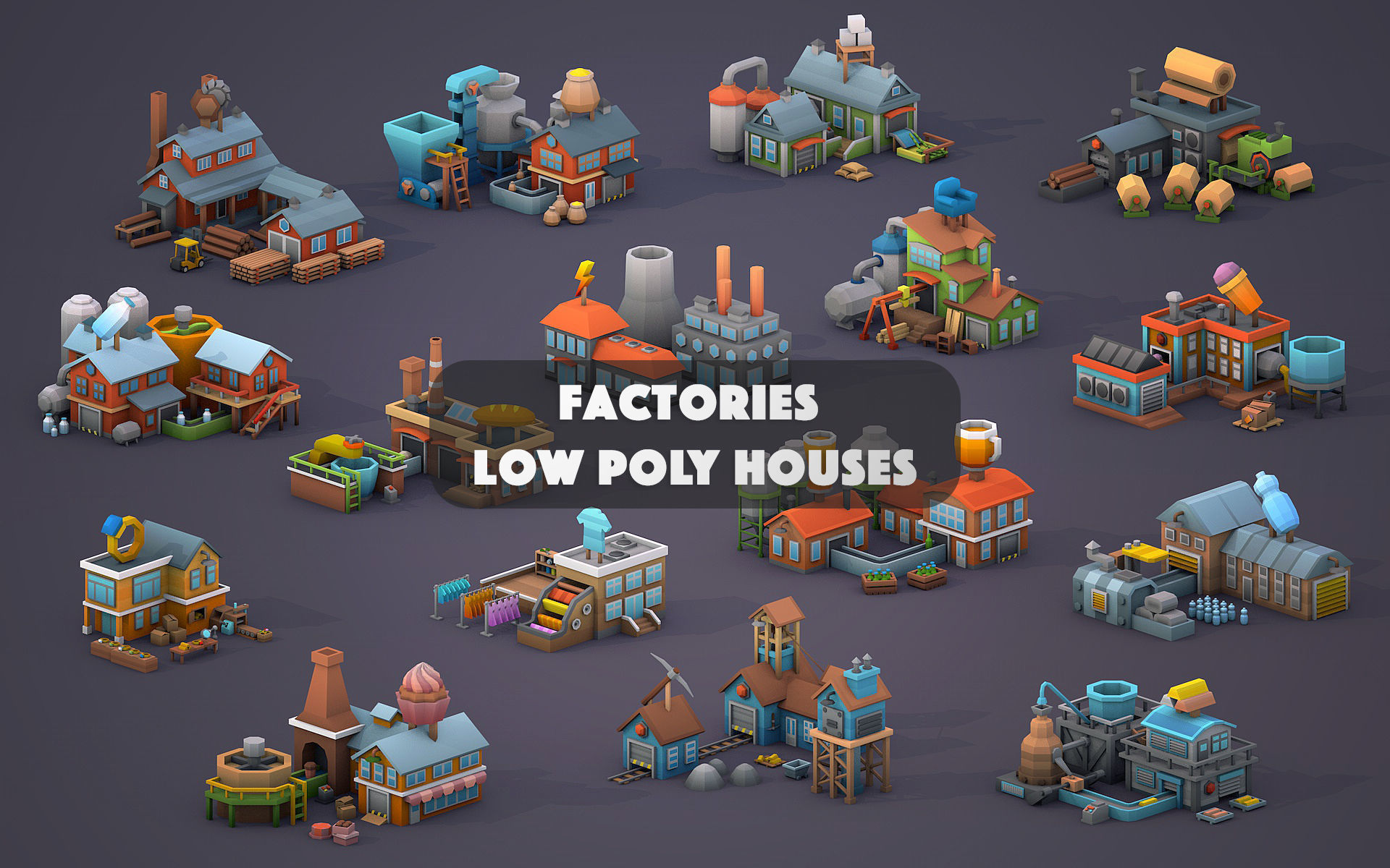 3D model Factories Low Poly Houses VR / AR / low-poly | CGTrader