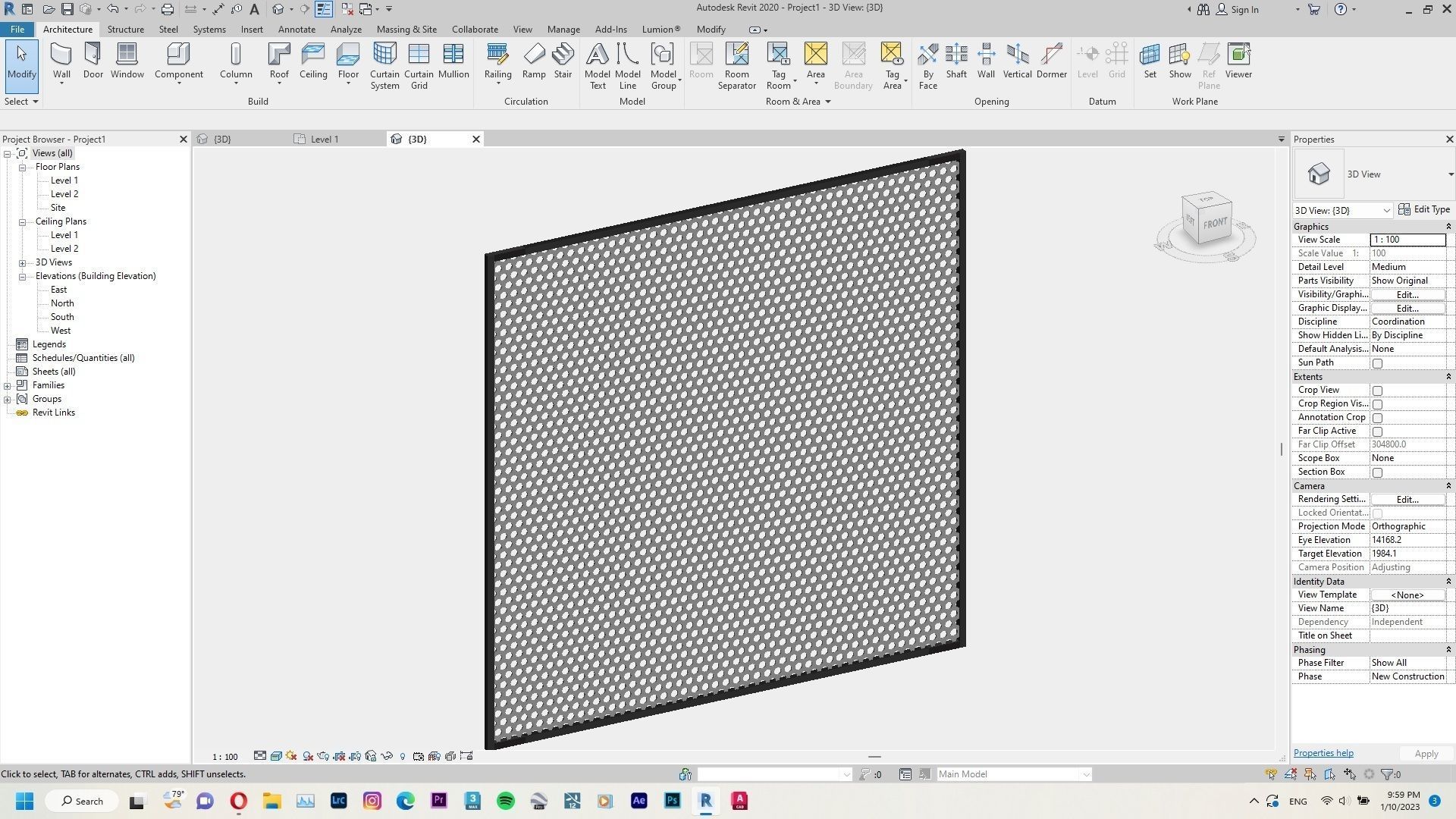 Curtain wall Revit Family - Perforated Metal Panel Sun Shading 3D model ...