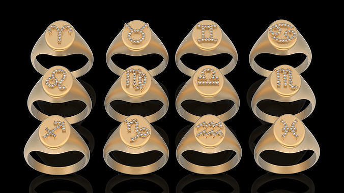 Zodiac sign rings silver gold printable jewelry 3D model 3D model 3D ...