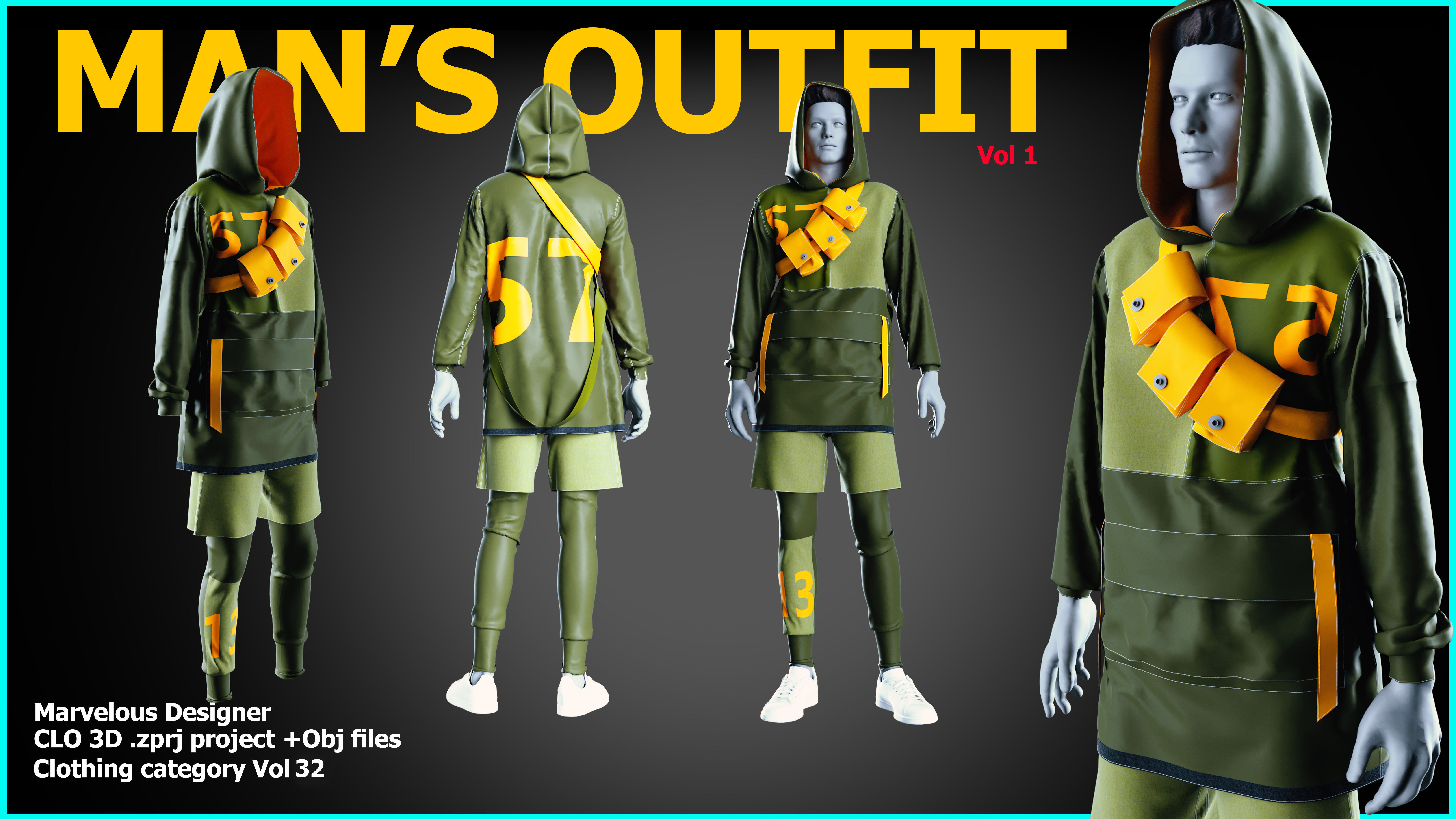 Jeff studio Man outfit Vol 1 Marvelous designer free VR / AR / low-poly ...