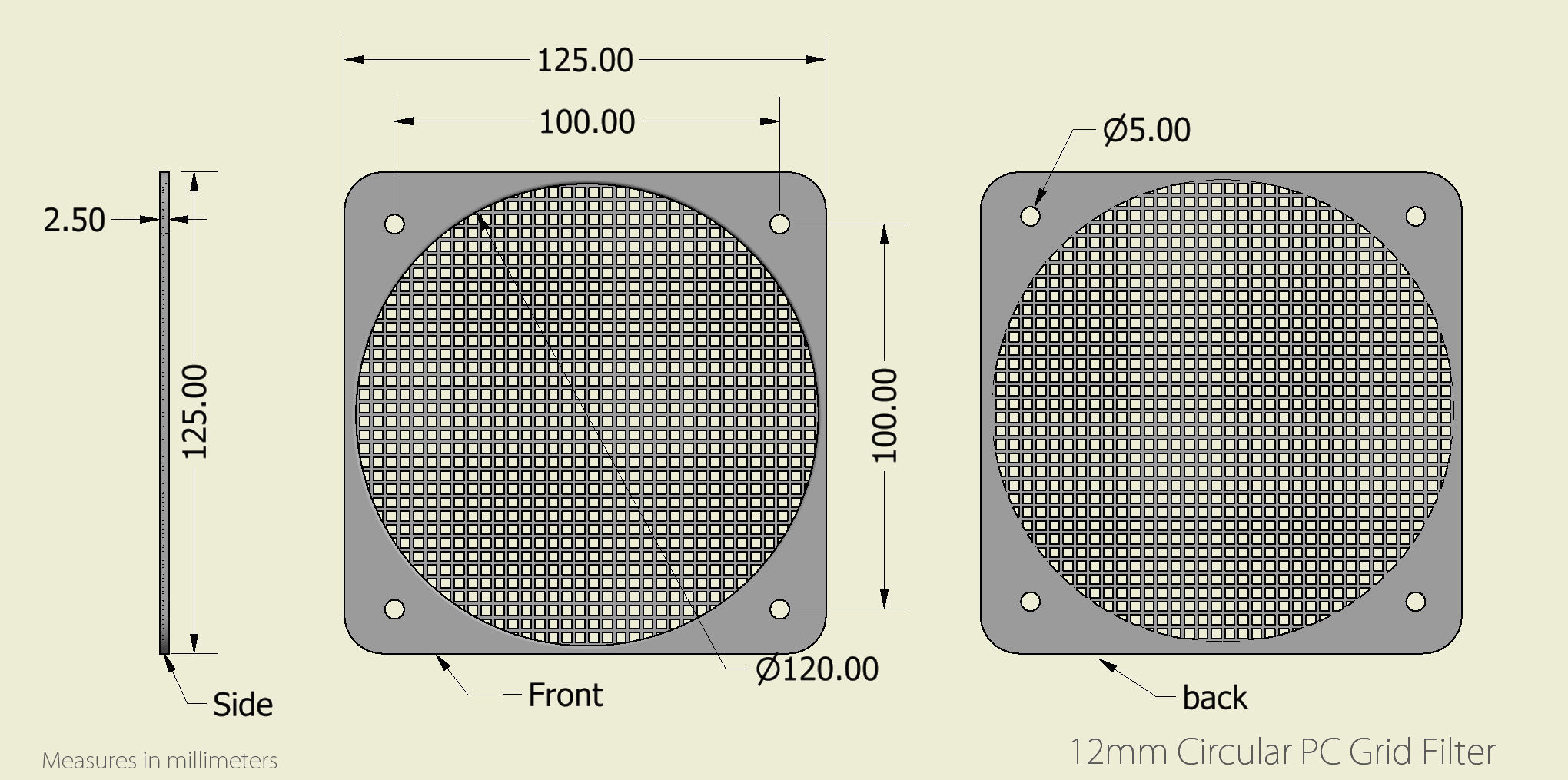 12mm Circular PC Grid Filter 3D model 3D printable | CGTrader