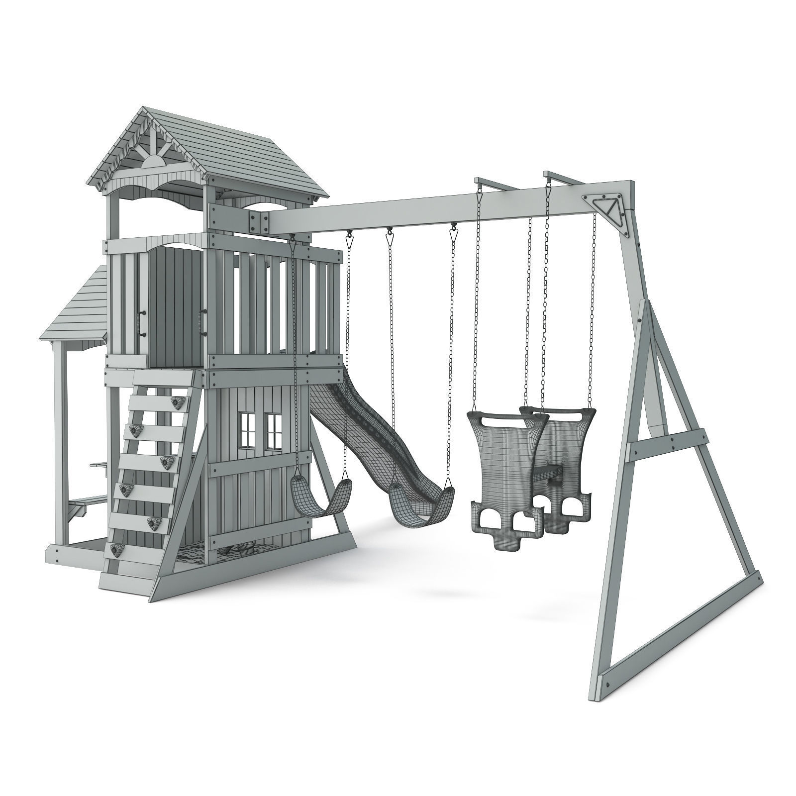 Tanglewood Wooden Swing Set 3D model | CGTrader