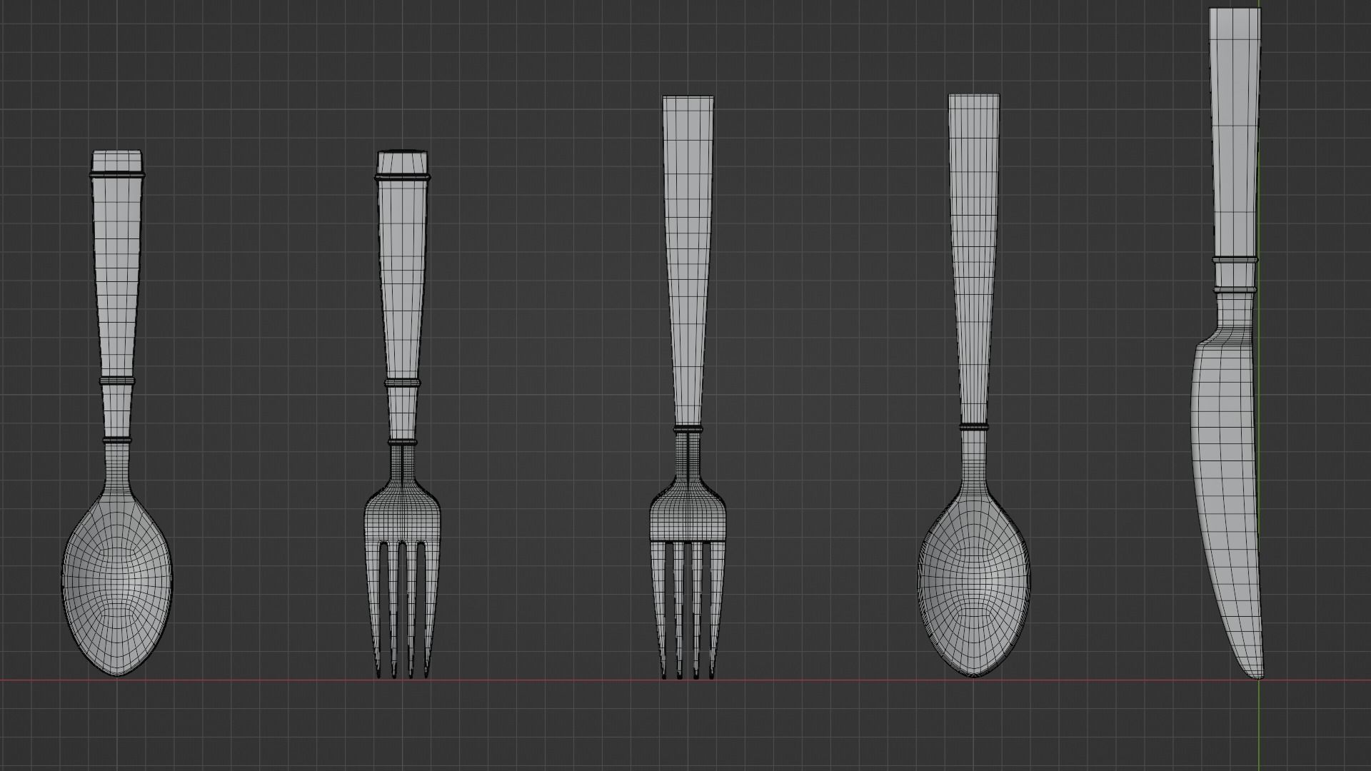 spoon set fork with handle 3D model | CGTrader