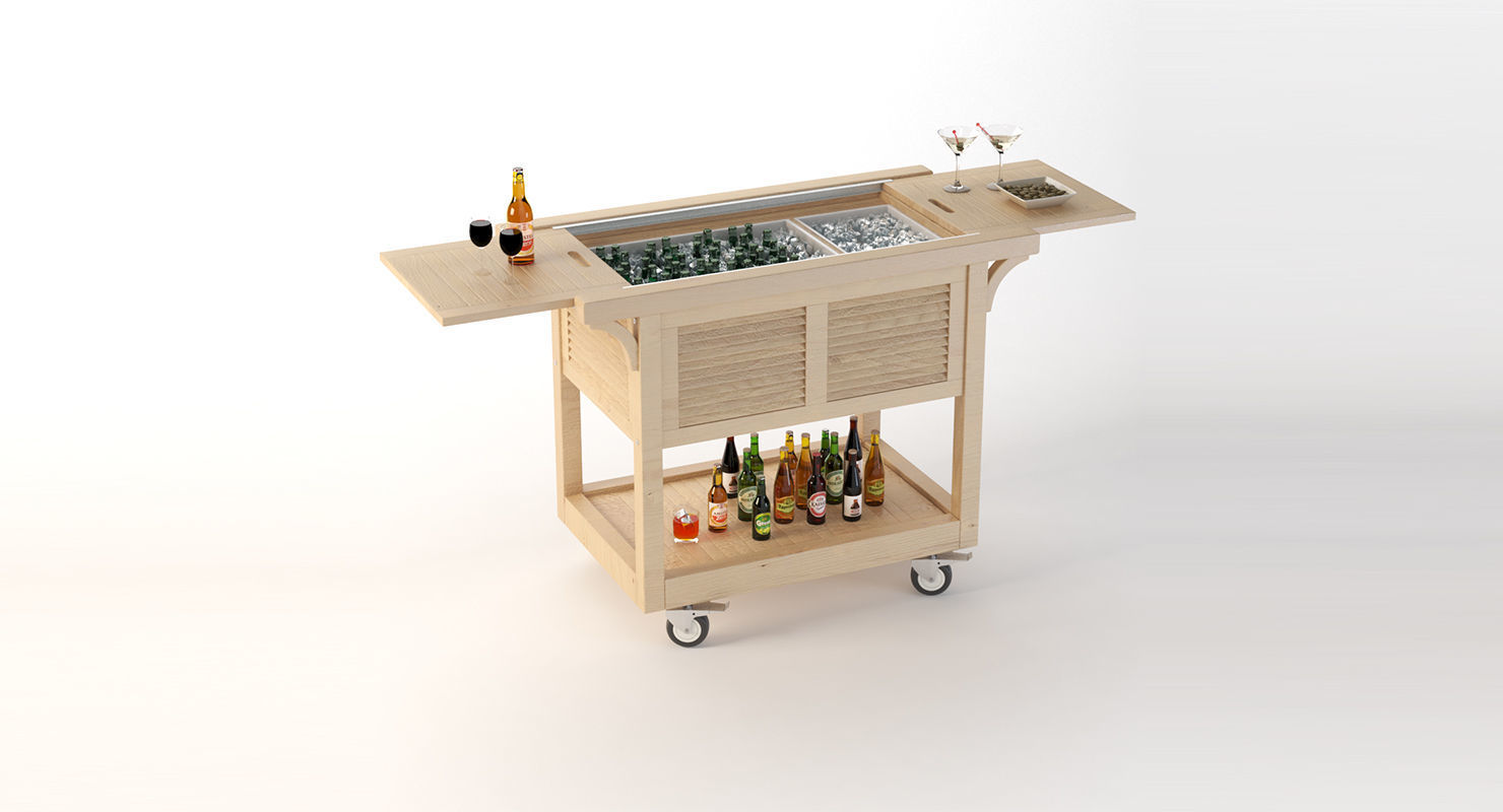 Outdoor Wooden Ready Beverage Cart 3D model | CGTrader