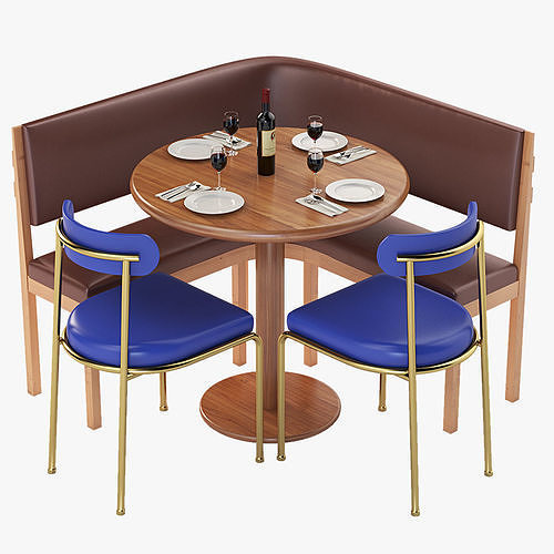 Banquette With Bar Table and Chair Set 3D model | CGTrader