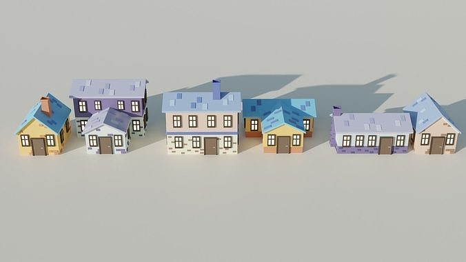 3D model Small houses Low-poly 3D model cartoon stylized VR / AR / low ...
