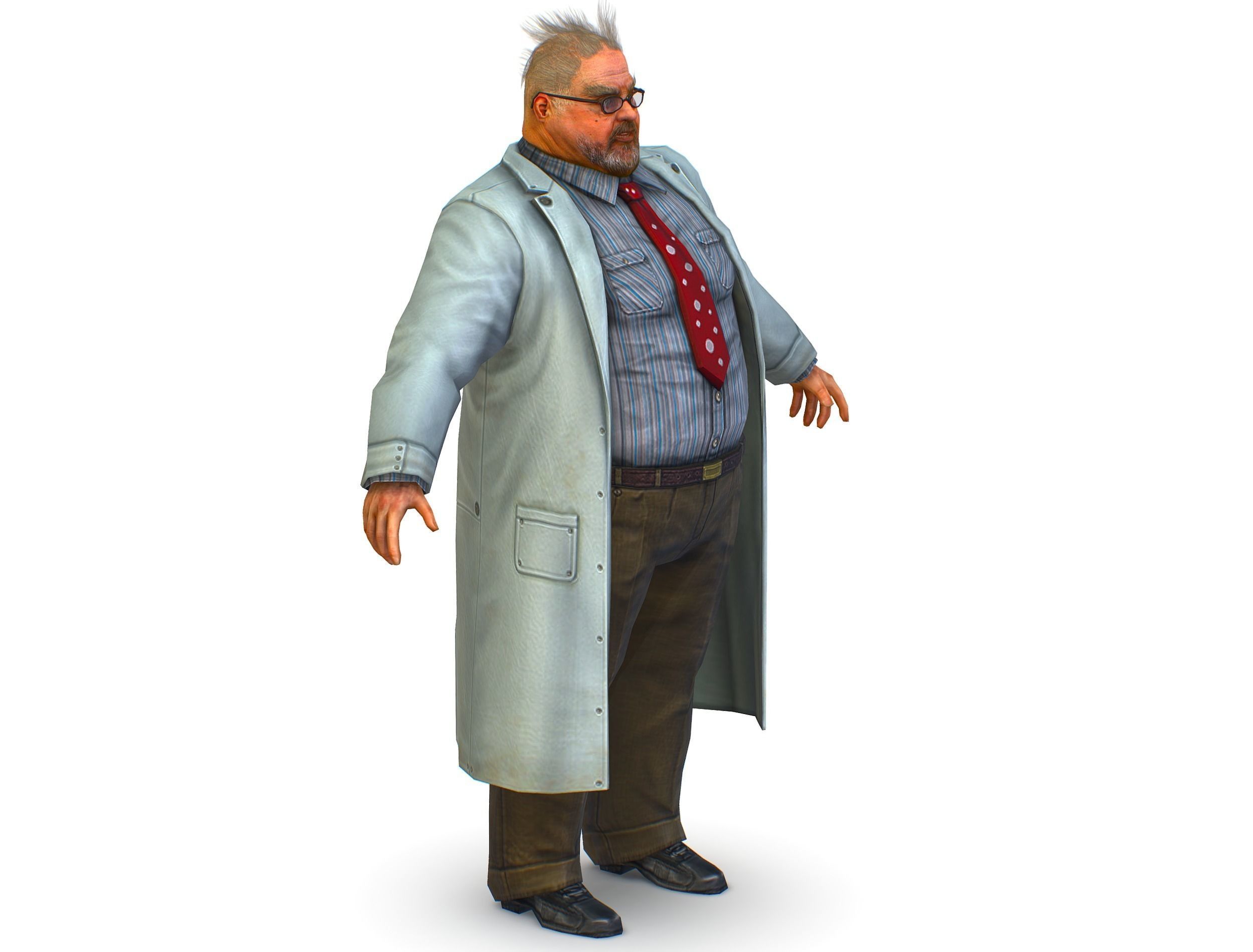 3D model a disheveled fat old man in a chemistry coat VR / AR / low ...