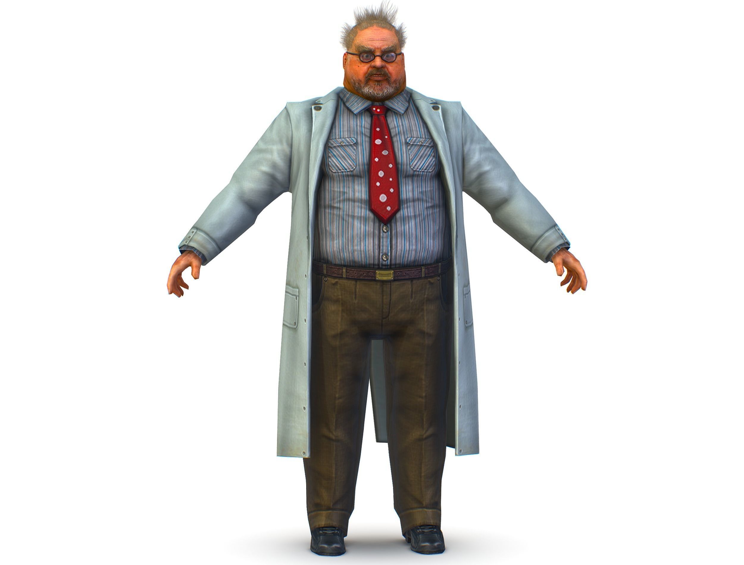 3D model a disheveled fat old man in a chemistry coat VR / AR / low ...