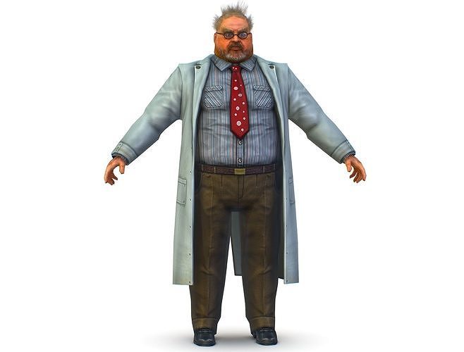 3D model a disheveled fat old man in a chemistry coat VR / AR / low ...