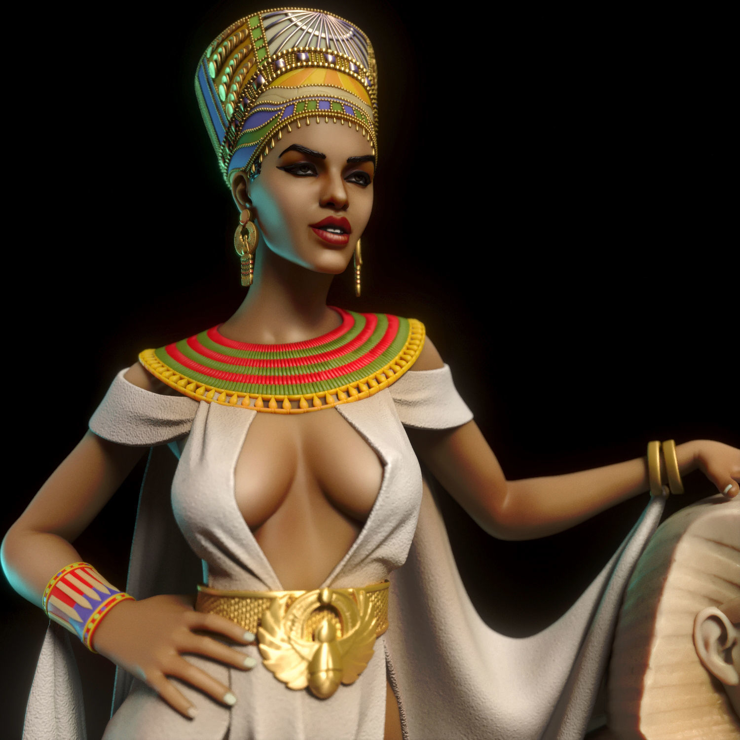 Nefertiti statue of egyptian woman and sphinx 3D model 3D printable | CGTrader
