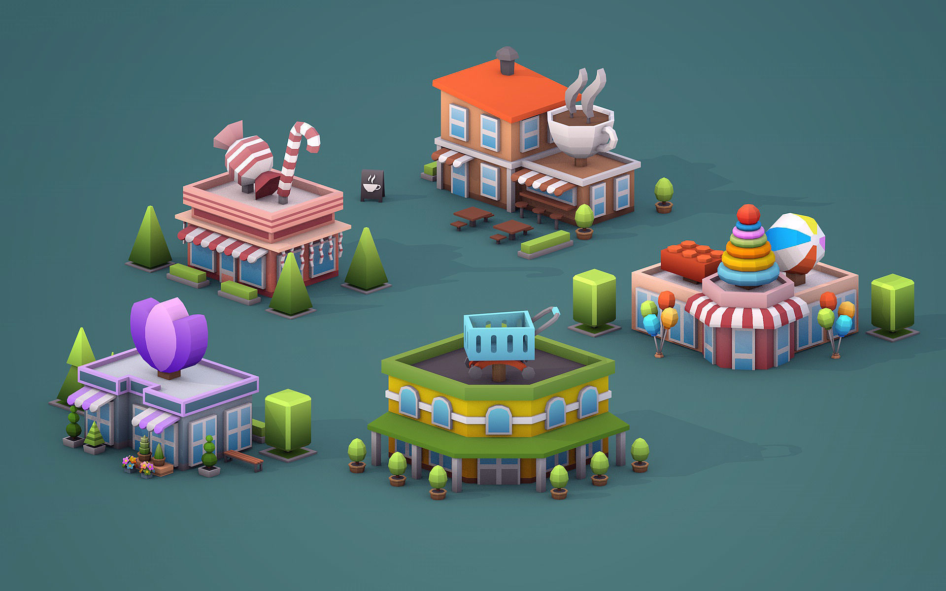 3D model Shops Low Poly Houses VR / AR / low-poly | CGTrader