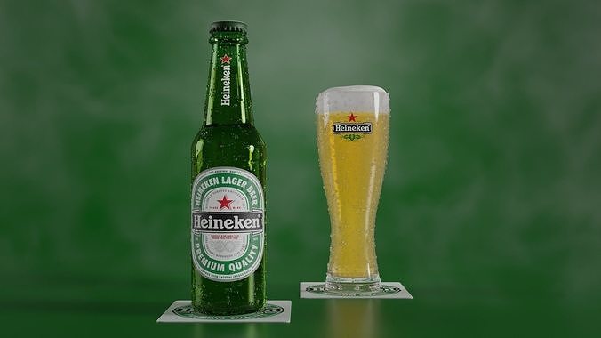 Heineken Beer Bottle With Glass Realistic 3D model | CGTrader