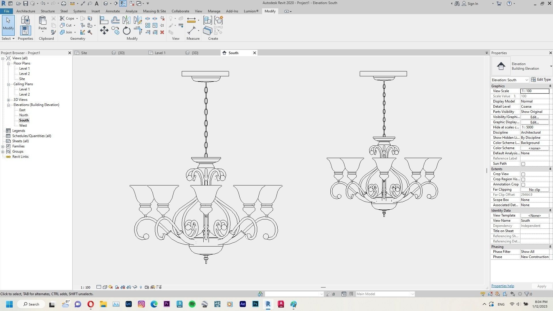 Chandelier or Classical Hanging Lamp Revit Family Interior 3D model ...