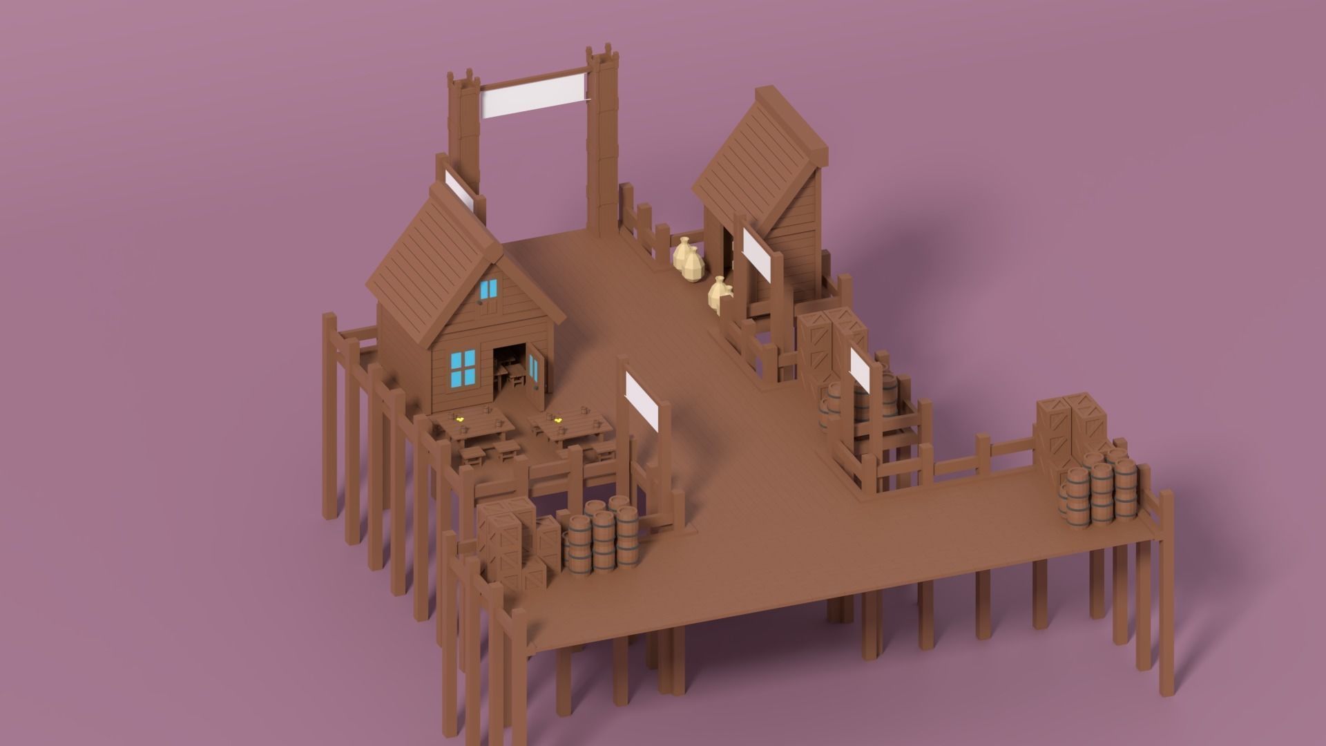3D model Cartoon Medieval Port and Props VR / AR / low-poly | CGTrader