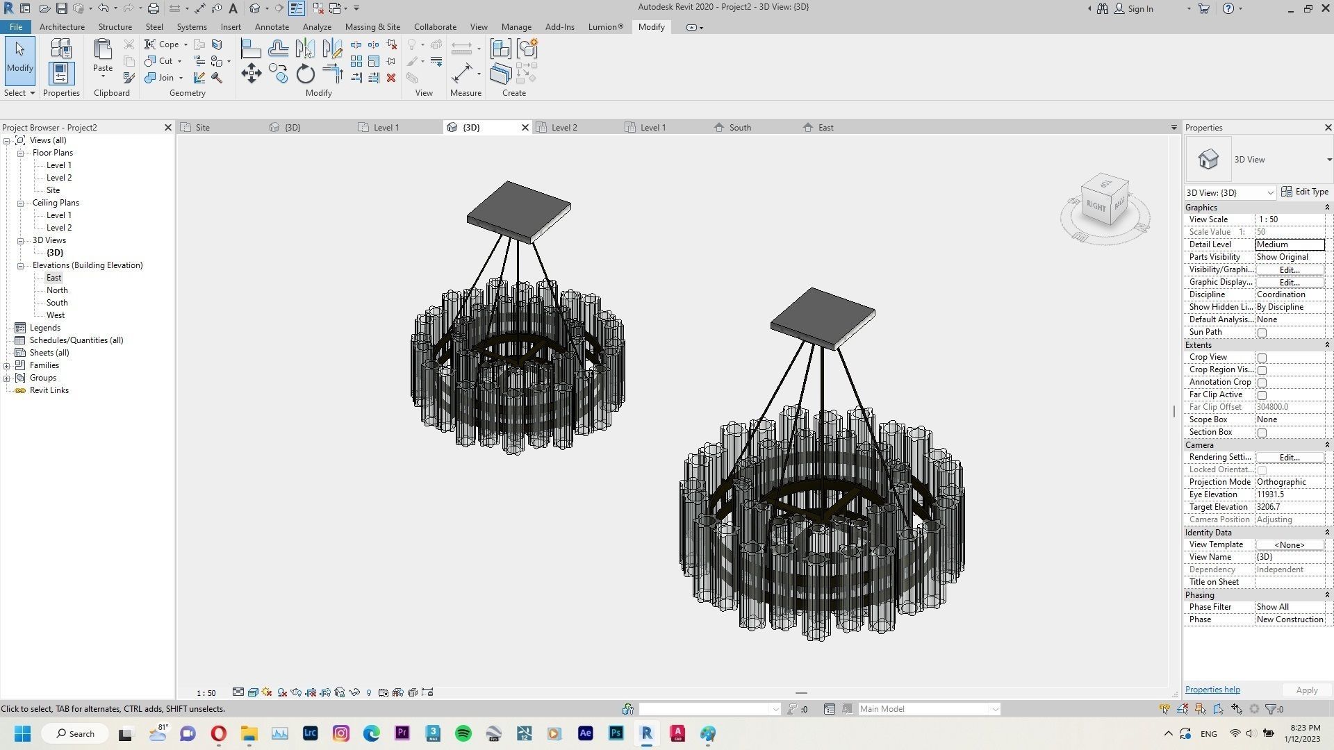 Chandelier or Classical Hanging Lamp Revit Family 3D model | CGTrader
