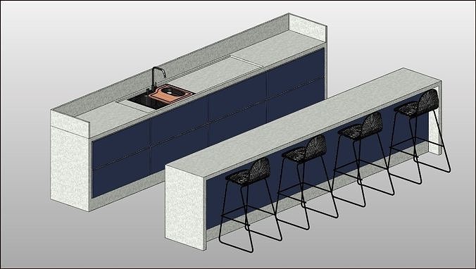 Cozinha kitchen with counter tops and bar stools 3D model | CGTrader