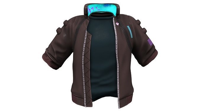 3D model Men Standing Collar Neon Collar Cyberpunk Crop Jacket and ...