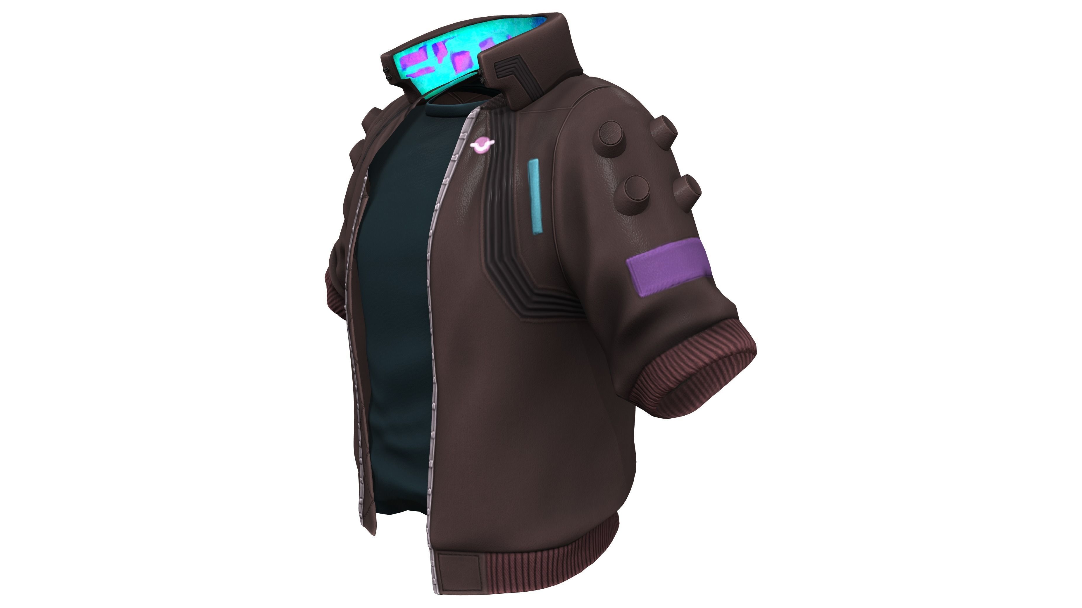 3D model Men Standing Collar Neon Collar Cyberpunk Crop Jacket and ...