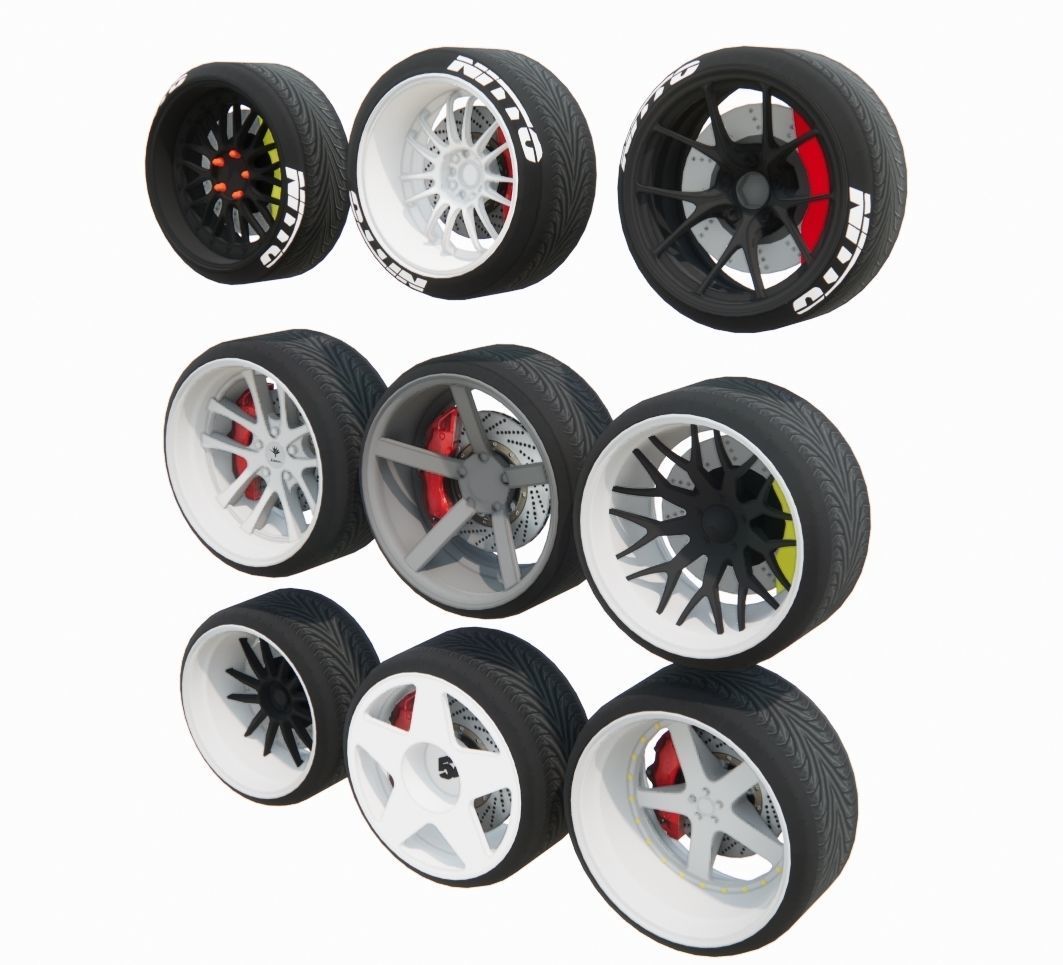 PACK-WHEEL RIMS TIRES free 3D model | CGTrader