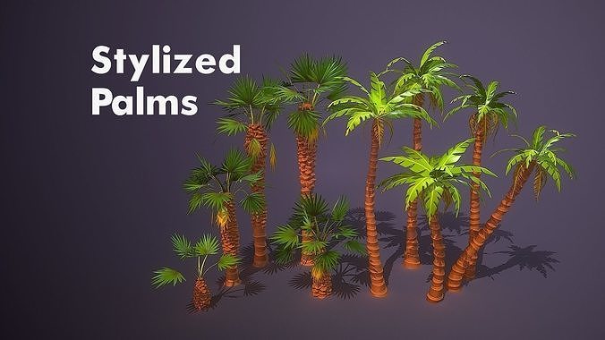 3d Model Stylized Palm Trees Pack Vr Ar Low Poly Cgtrader