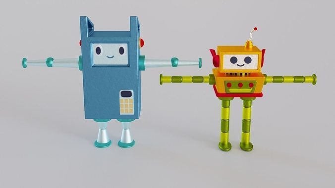 Two robots in cartoon style 3D model | CGTrader