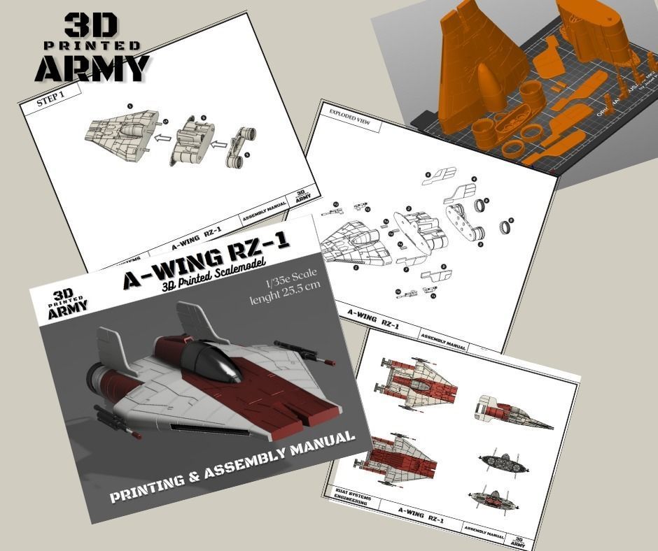 Star Wars A-WING RZ-1 starfighter -3D Print STL files 3D model 3D ...