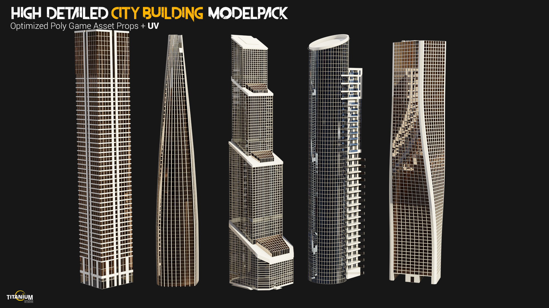 3D model High Detailed Modern City Building Model Pack VR / AR / low ...