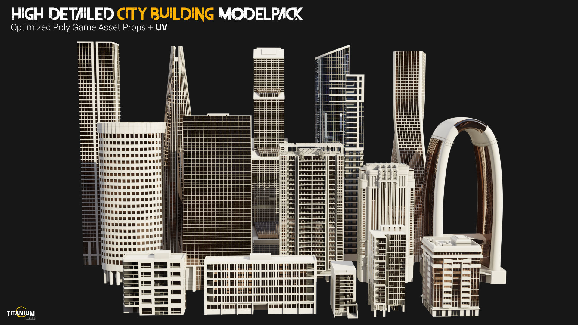 3D model High Detailed Modern City Building Model Pack VR / AR / low ...
