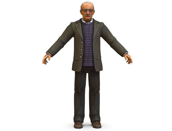 3D model an old man professor in a sweater jacket glasses VR / AR / low-poly | CGTrader