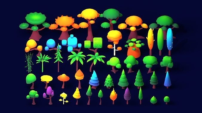 3D model Low Poly - Stylized Fantasy Tree Pack VR / AR / low-poly ...