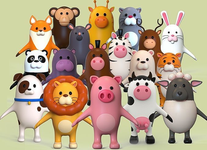 3D model cartoon animals pack rigged VR / AR / low-poly | CGTrader