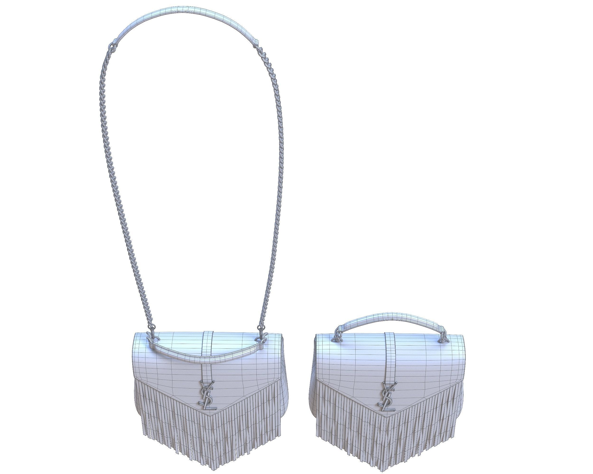 3D model YSL Saint Laurent College Medium Chain Bag Black Fringed Suede ...