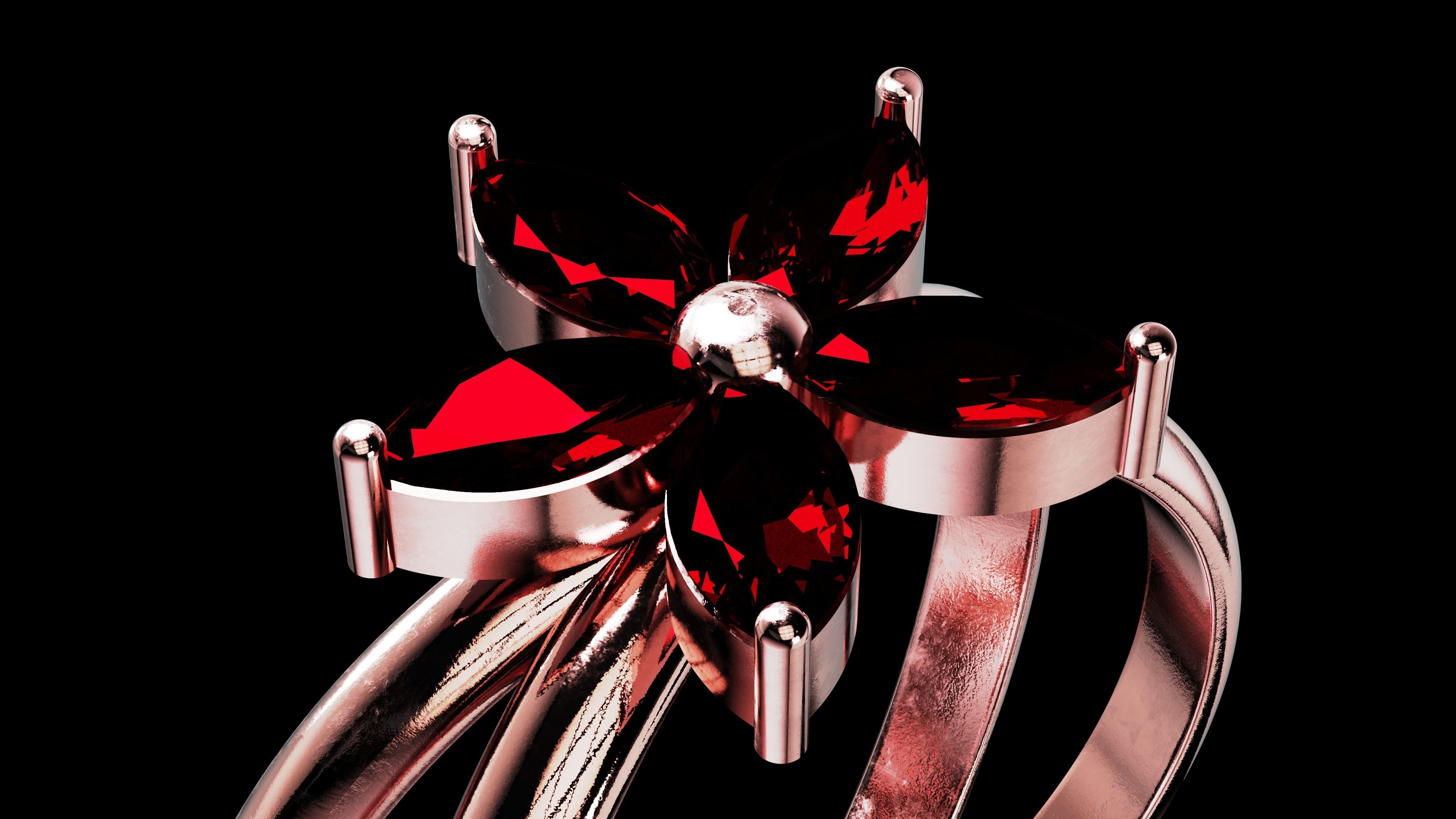 Five Pointed Star Flower Ring Marquise Stones 3D model 3D printable ...