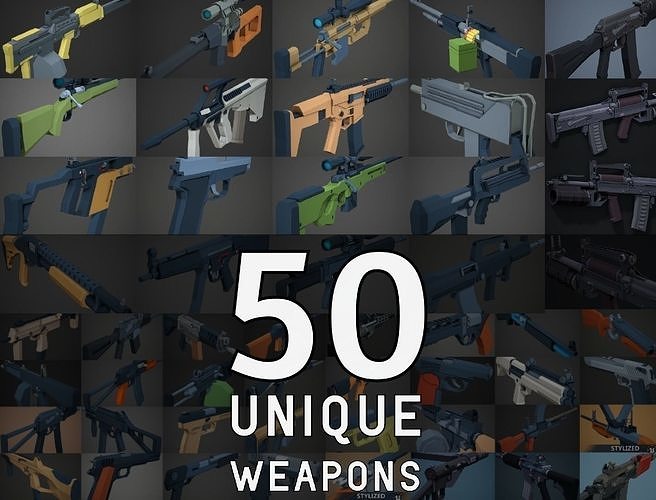 3D Model Collection Large Stylized Weapon Pack vol 01 - Low Poly Game ...