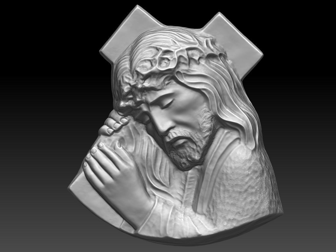 Jesus with a cross bas-relief 3D model 3D printable | CGTrader