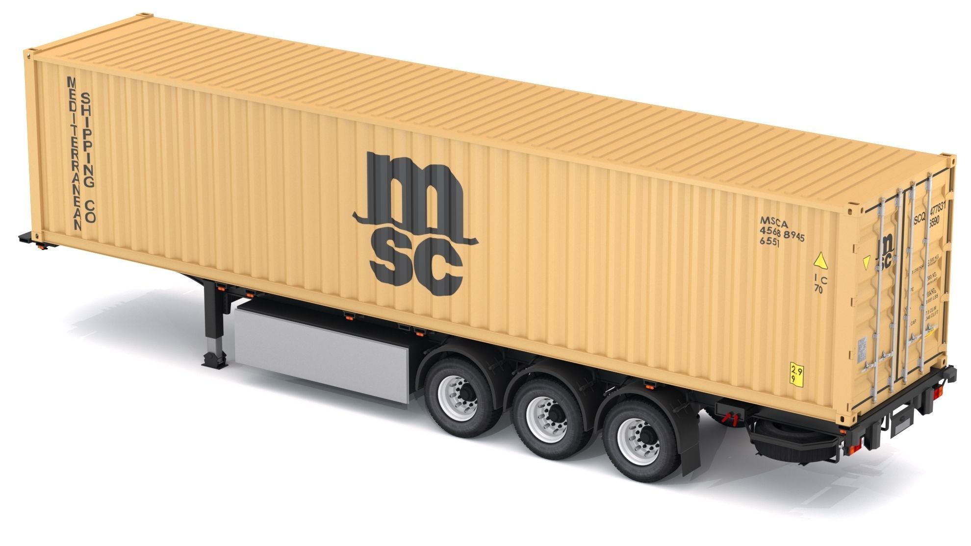 Chassis Semi Trailer with MSC Shipping Container 3D model | CGTrader