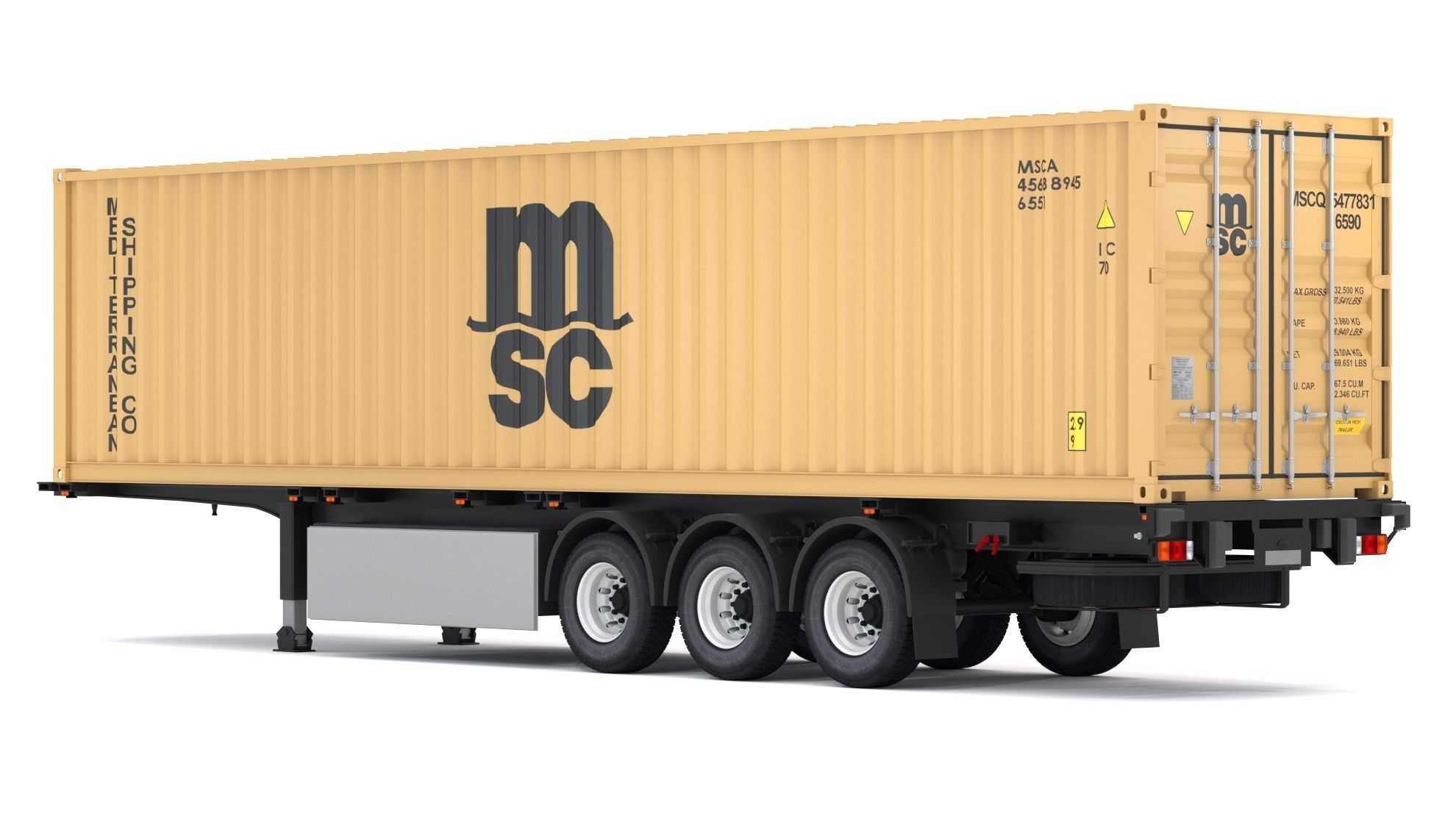 Chassis Semi Trailer with MSC Shipping Container 3D model | CGTrader