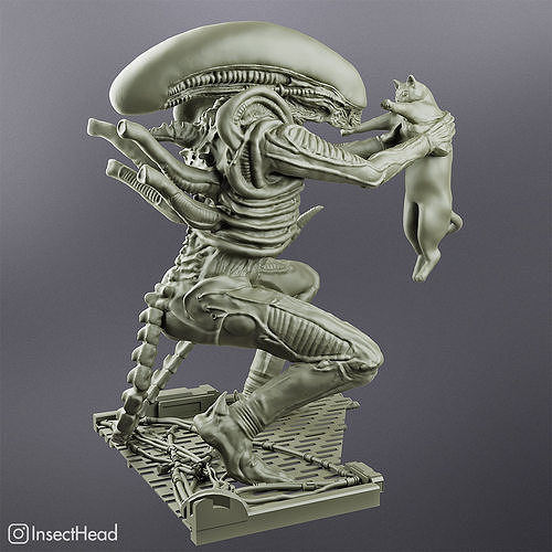 Alien xenomorph holding a cat for 3D printing 3D model 3D printable ...