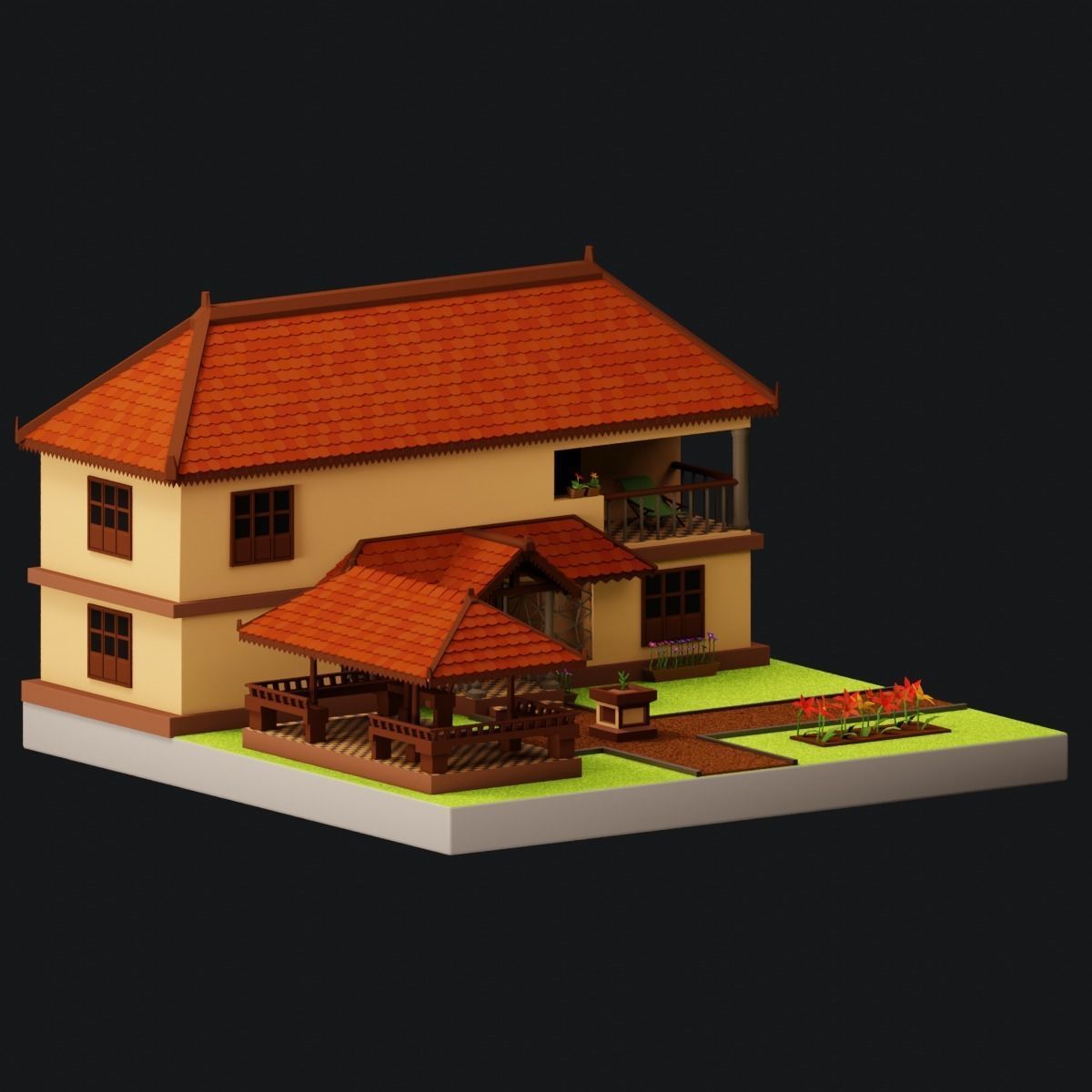 3D model Simple Low Poly Isometric Traditional Indian House 3D Model VR ...