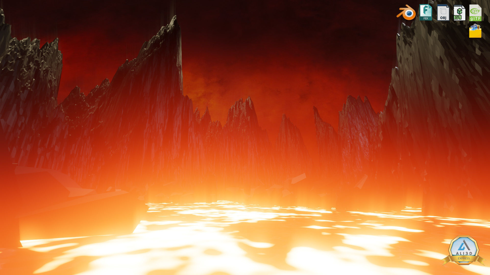 Large Scale Hell Landscape Mountains fire and flowing Lava 3D model ...