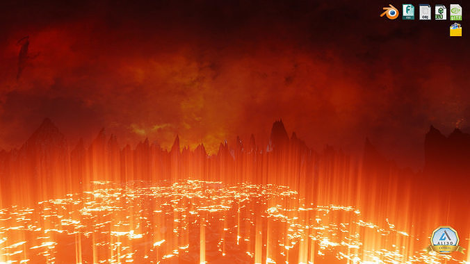 Large Scale Hell Landscape Mountains fire and flowing Lava 3D model ...
