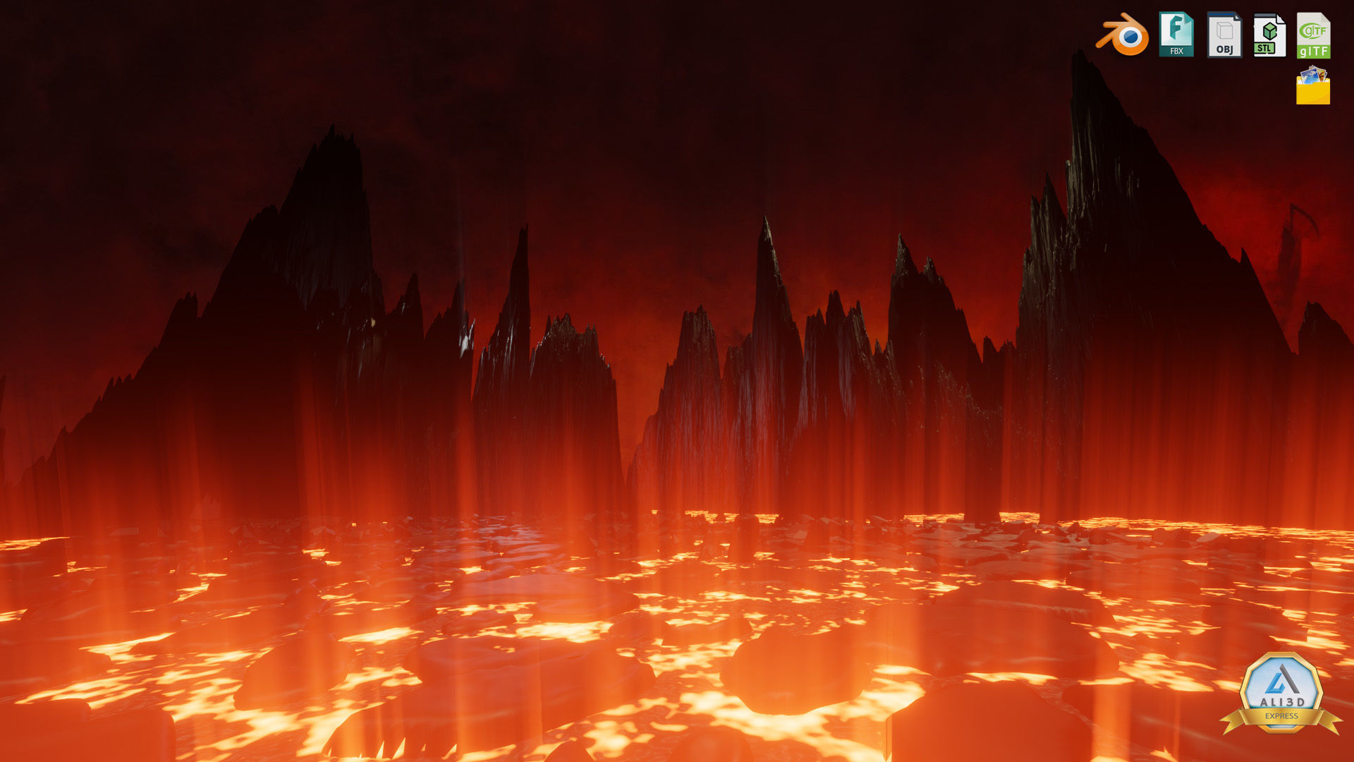 Large Scale Hell Landscape Mountains fire and flowing Lava 3D model ...