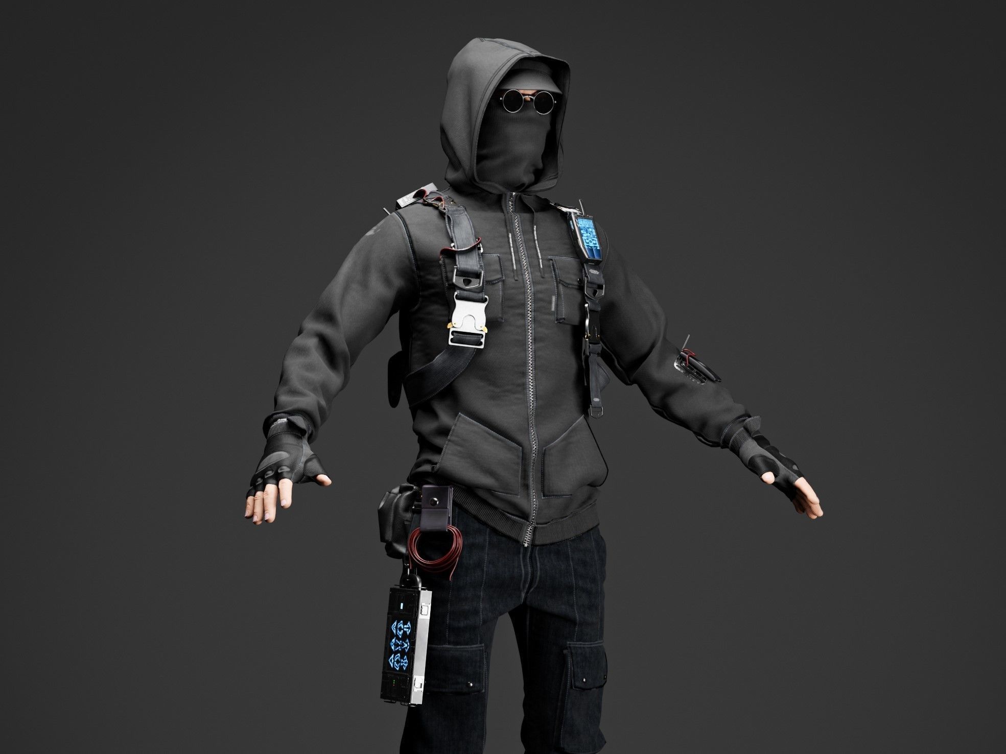3D model Cyberpunk Hacker Game Ready Character Model VR / AR / low-poly ...