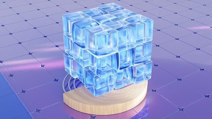 3d model of a glass cube with lighting and materials free 3D model ...