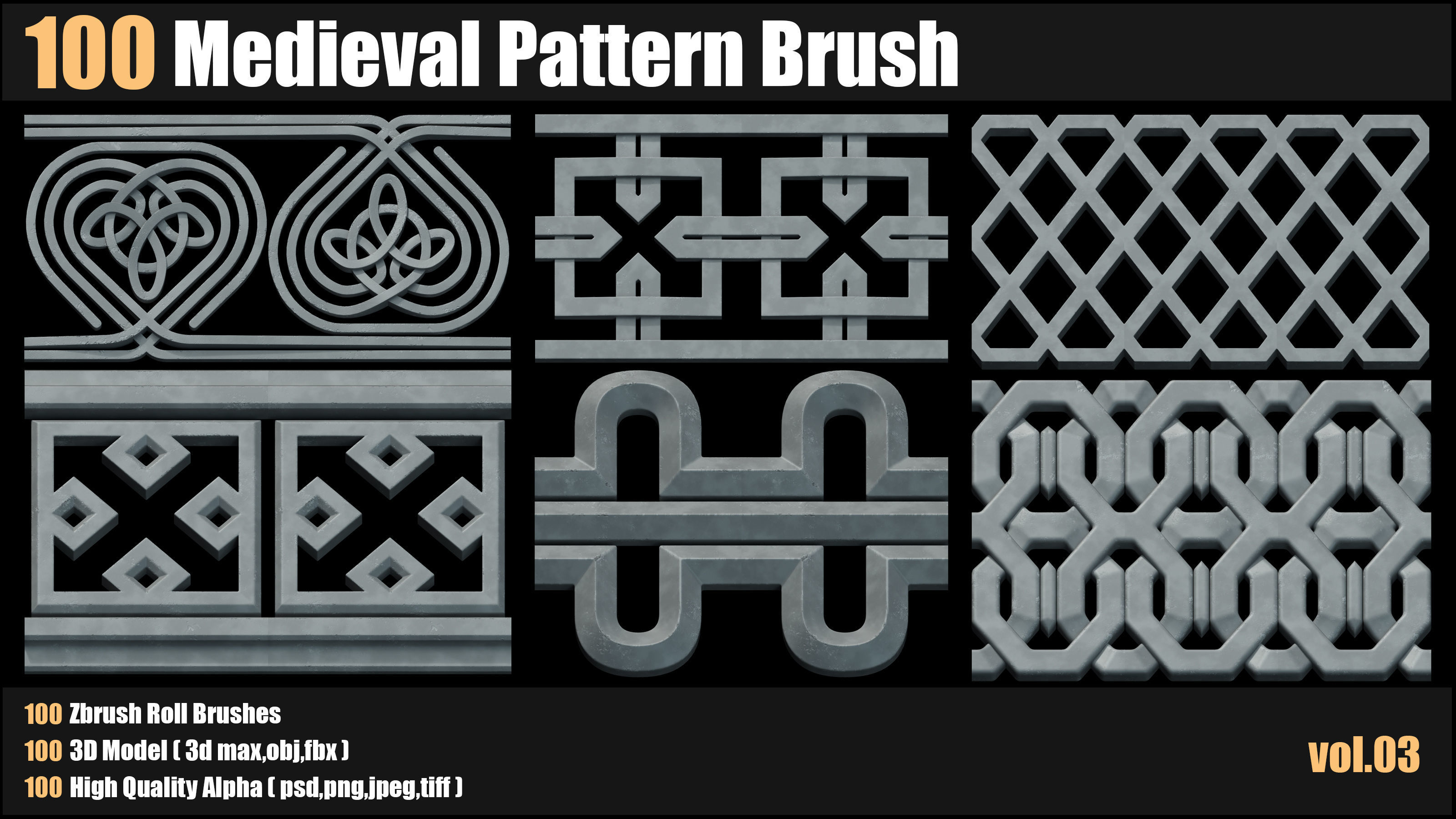 100 medieval Pattern Brush and 3d Models and Alpha VOL03 3D model ...