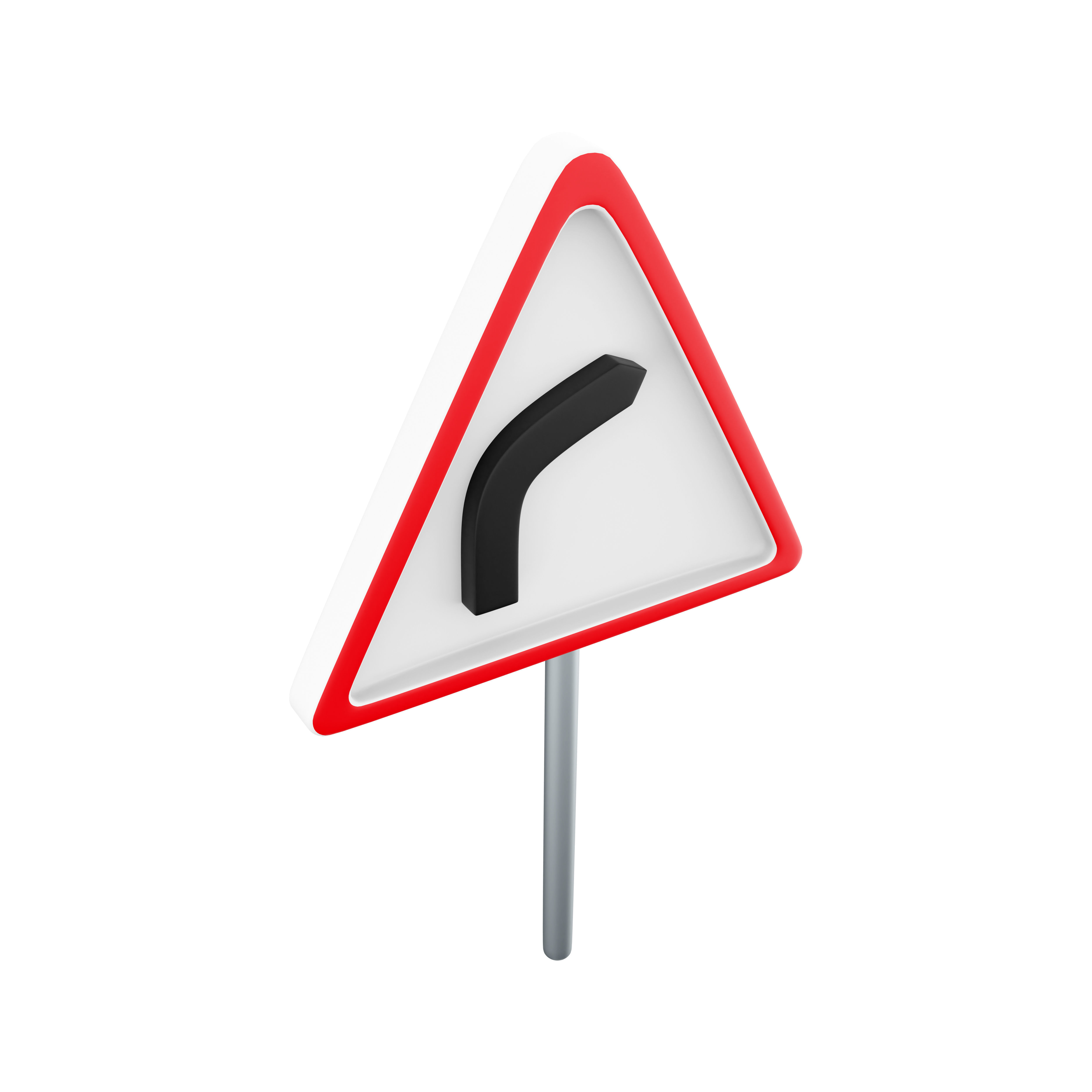 3d cartoon right-hand bend ahead road sign icon 3D model | CGTrader