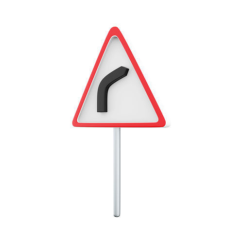 3d cartoon right-hand bend ahead road sign icon 3D model | CGTrader