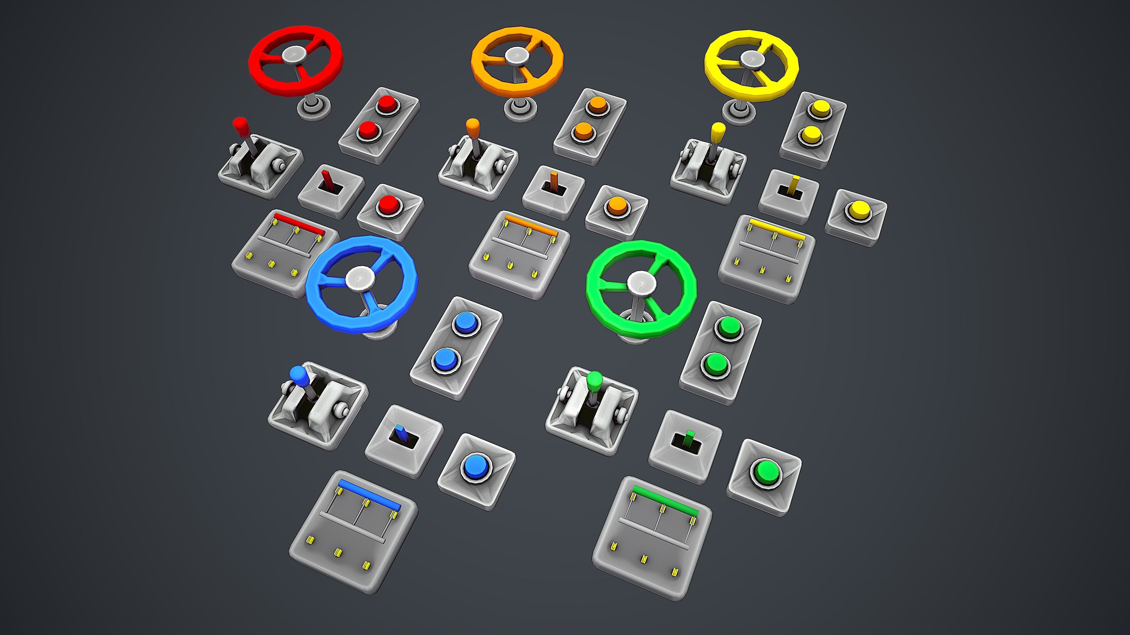 3D model BUTTONS SWITCHERS LEVERS HANDWHEEL CARTOON STYLIZED VR / AR ...