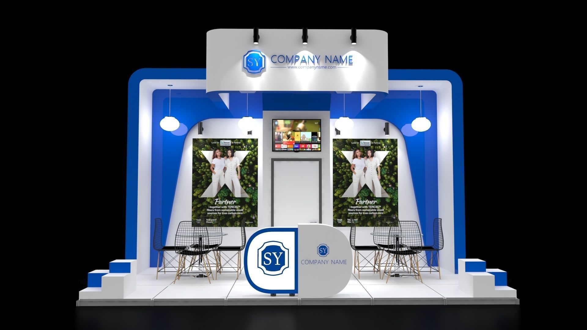 Booth Exhibition Stand Stall 6x3m Height 366cm 3 side open 3D model ...