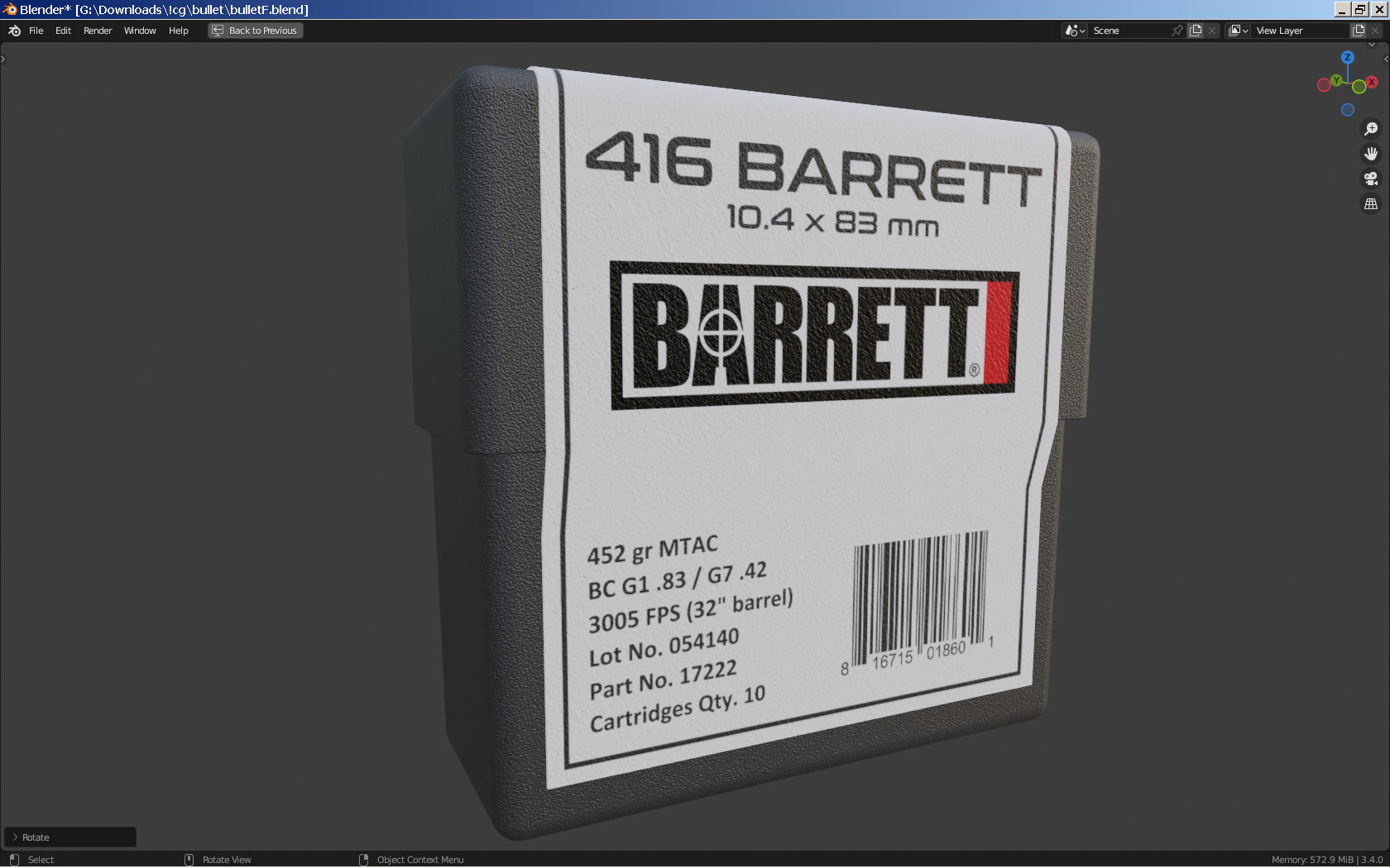 3D model Bullet and Box - Barrett VR / AR / low-poly | CGTrader